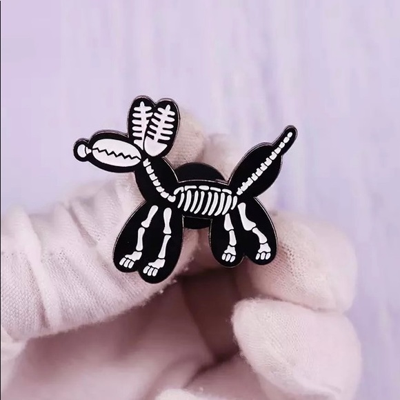 Jewelry | Creepy Cool Balloon Dog Skeleton Enamel Pin | Poshmark